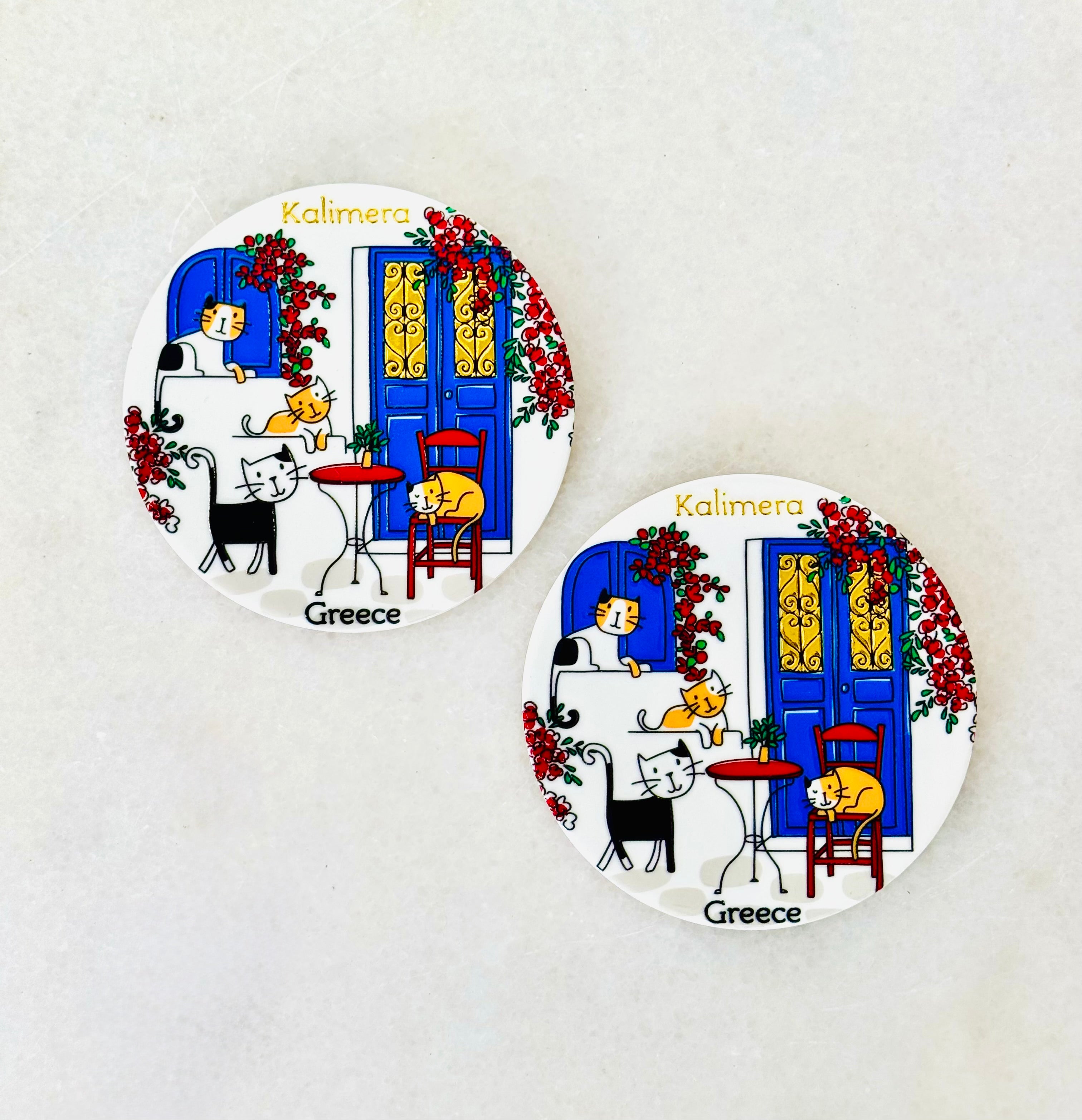 Kalimera Greek Island Cats Ceramic Coaster – Matakii Shop