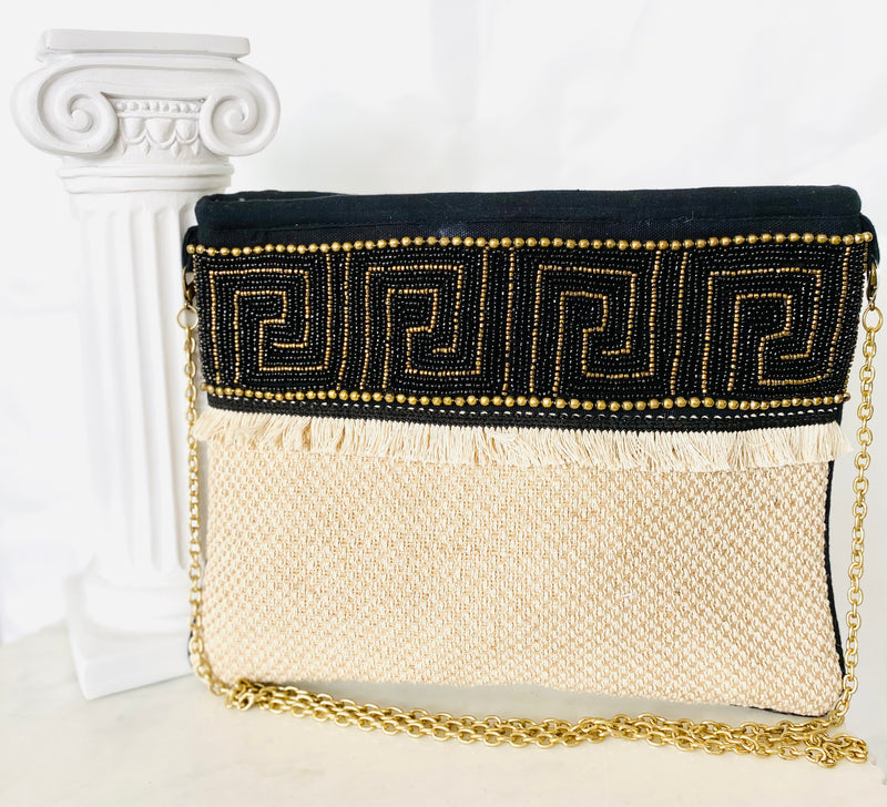 Beaded Greek Key Fringe Clutch Bag – Matakii Shop