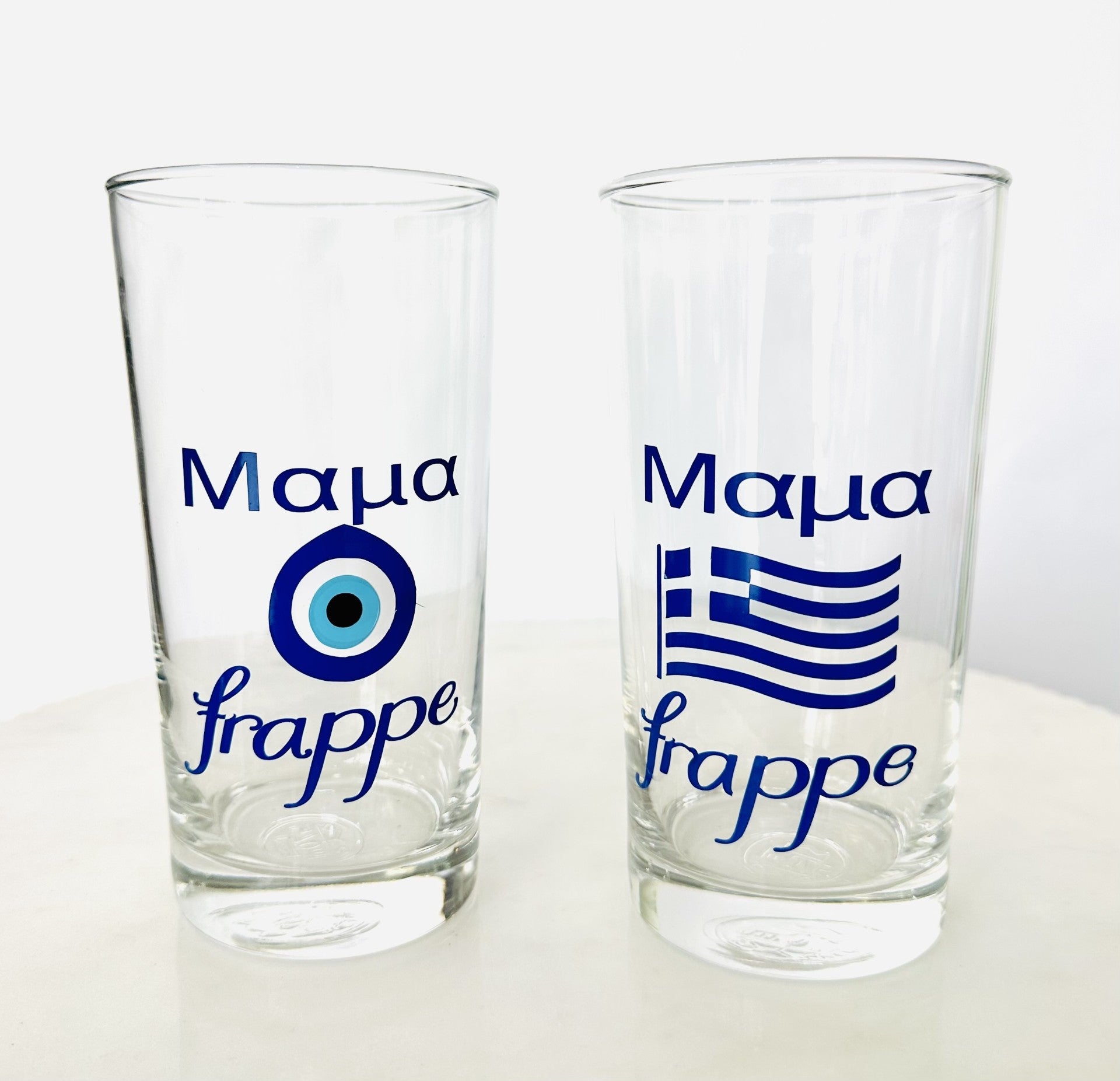Greek Mama Frappe Glass - Mati or Flag Design – Matakii Shop